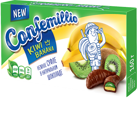 Confemillio со вкусом банана и киви, темный шоколад, 160 г, картонная коробка