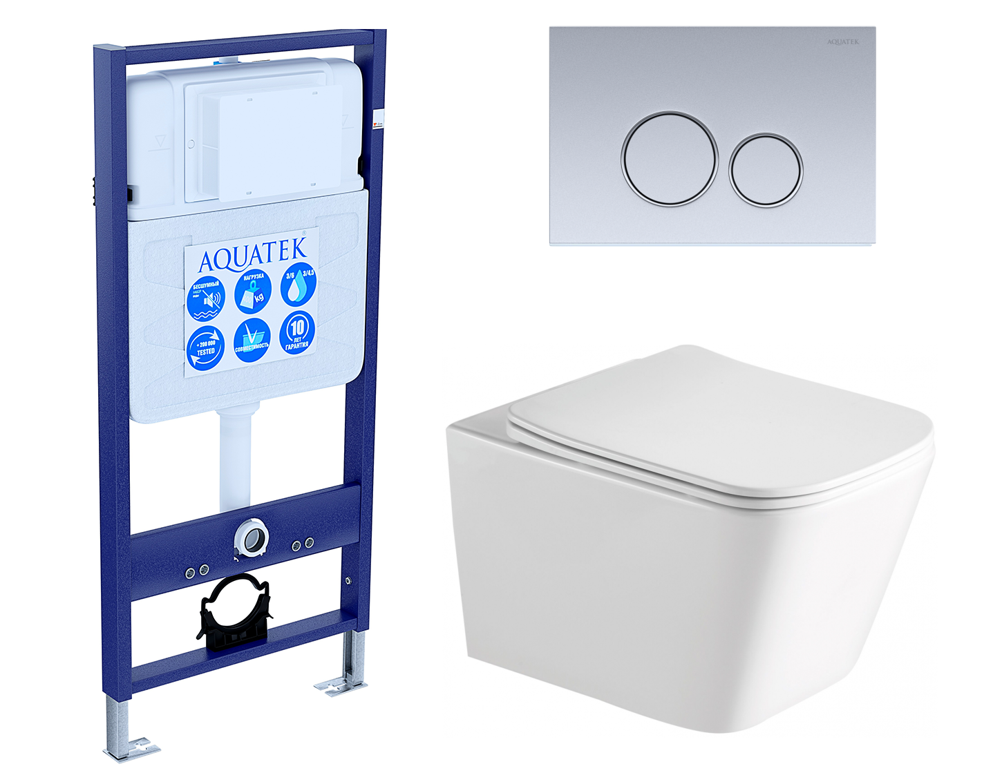 Комплект 3 в 1 инсталляция Акватек Standart 50 + Унитаз подвесной SantiLine SL-5007 с кнопкой хром матовой INS-0000012 + SL-5007 + KDI-0000019