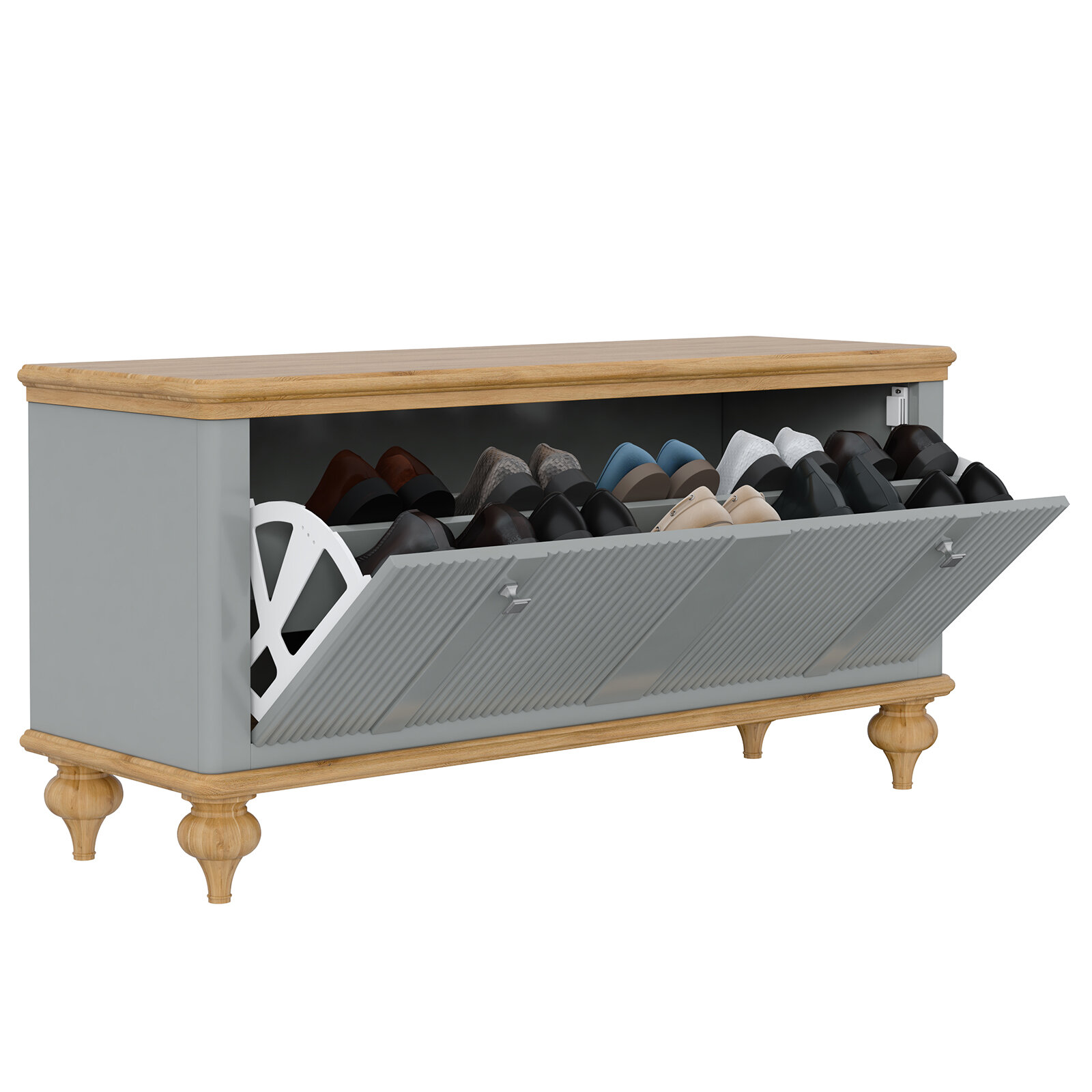 Тумба под обувь ММЦ Прихожая Рандеву 10 (серый №7042+антик №24) из массива сосны