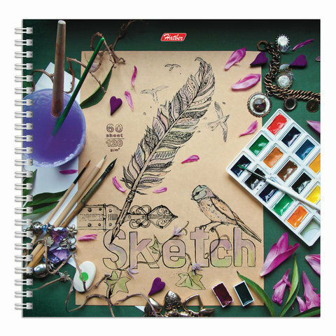 Скетчбук, белая бумага 120 г/м2, 210х210 мм, 60 л, гребень, "Будем рисовать", A258101