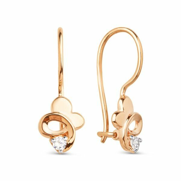 Серьги, красное золото, 585 проба, фианит