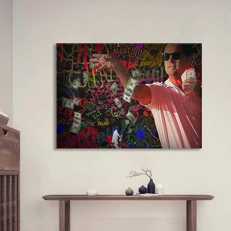 Картина мотивация, Волк с Уолл стрит, картина с деньгами, 60х80 см.