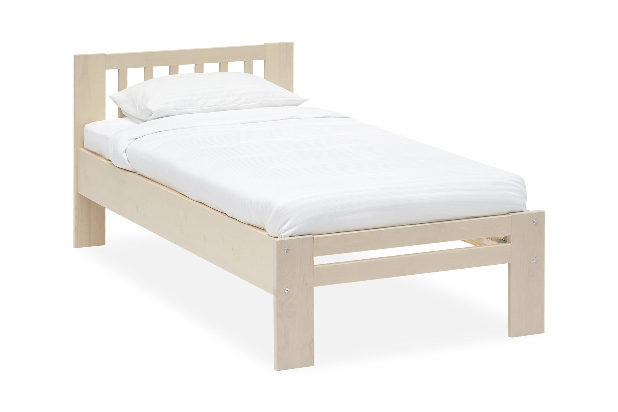 Кровать односпальная деревянная Нонтон Массив, рейка, 90x200 см, выбеленная береза