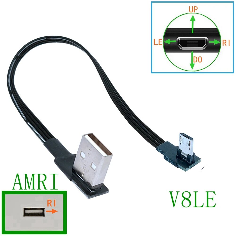 Chenyang прямой угловой USB 2.0 кабель Micro USB 90 градусов 20CM, AMRI-V8LE