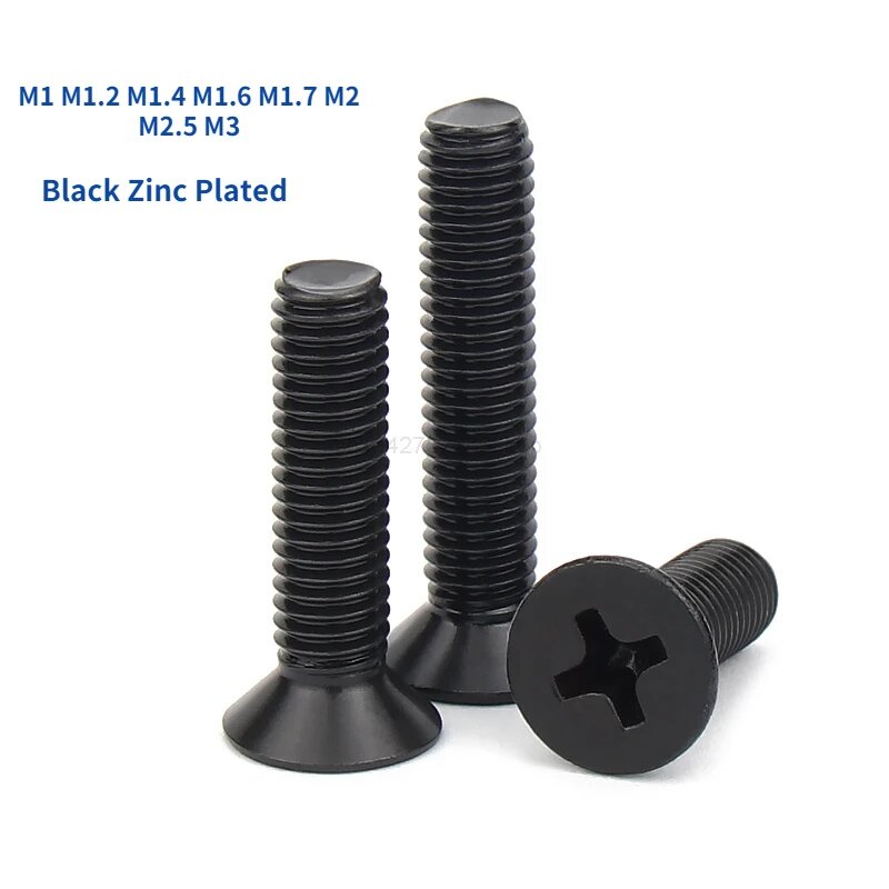 Черные оцинкованные крестовые болты с плоской потайной головкой 2-16 мм M1.4 -200pcs, 5mm