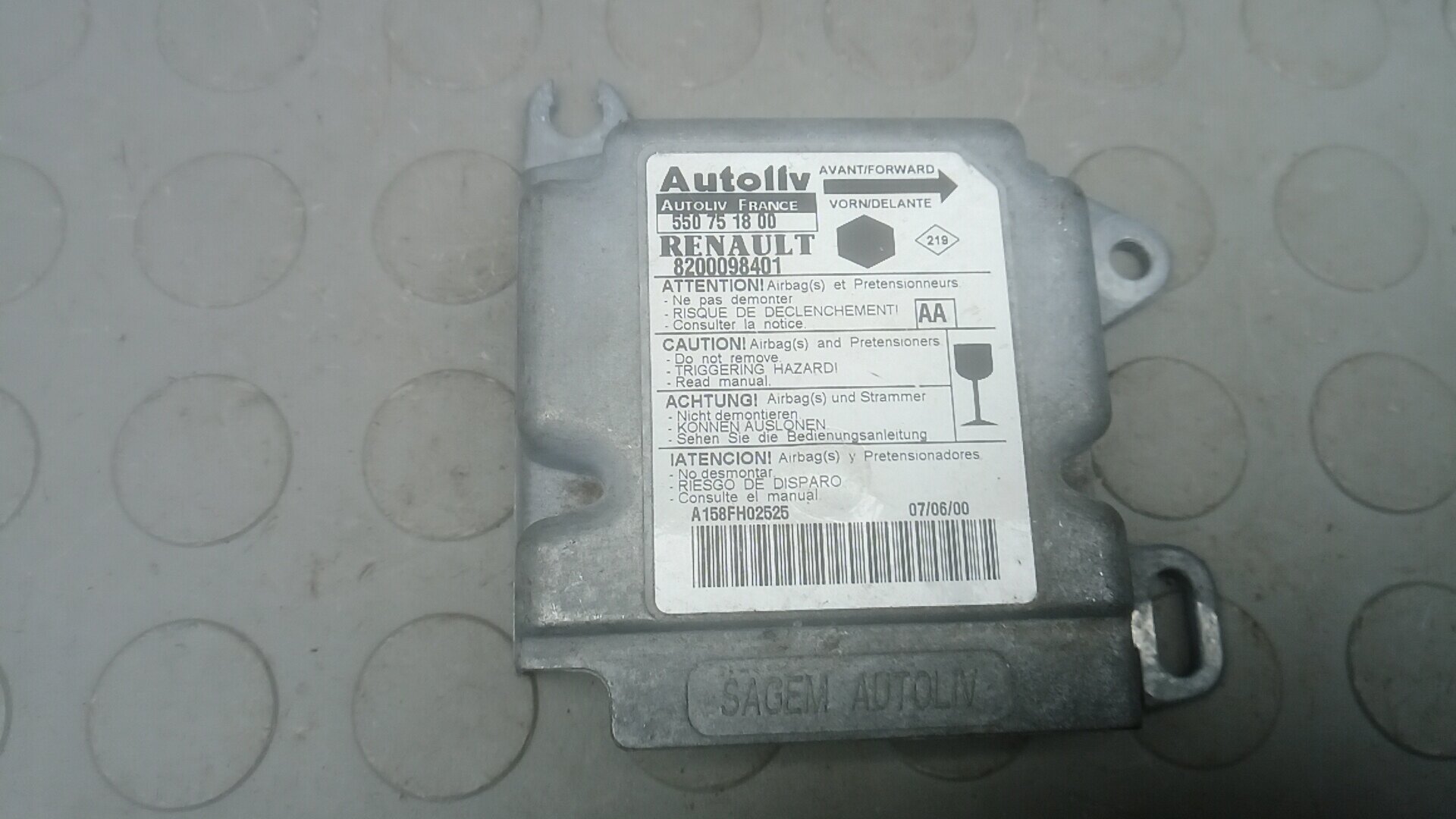 Блок управления airbag RENAULT KANGOO 1, Номер 8200098401