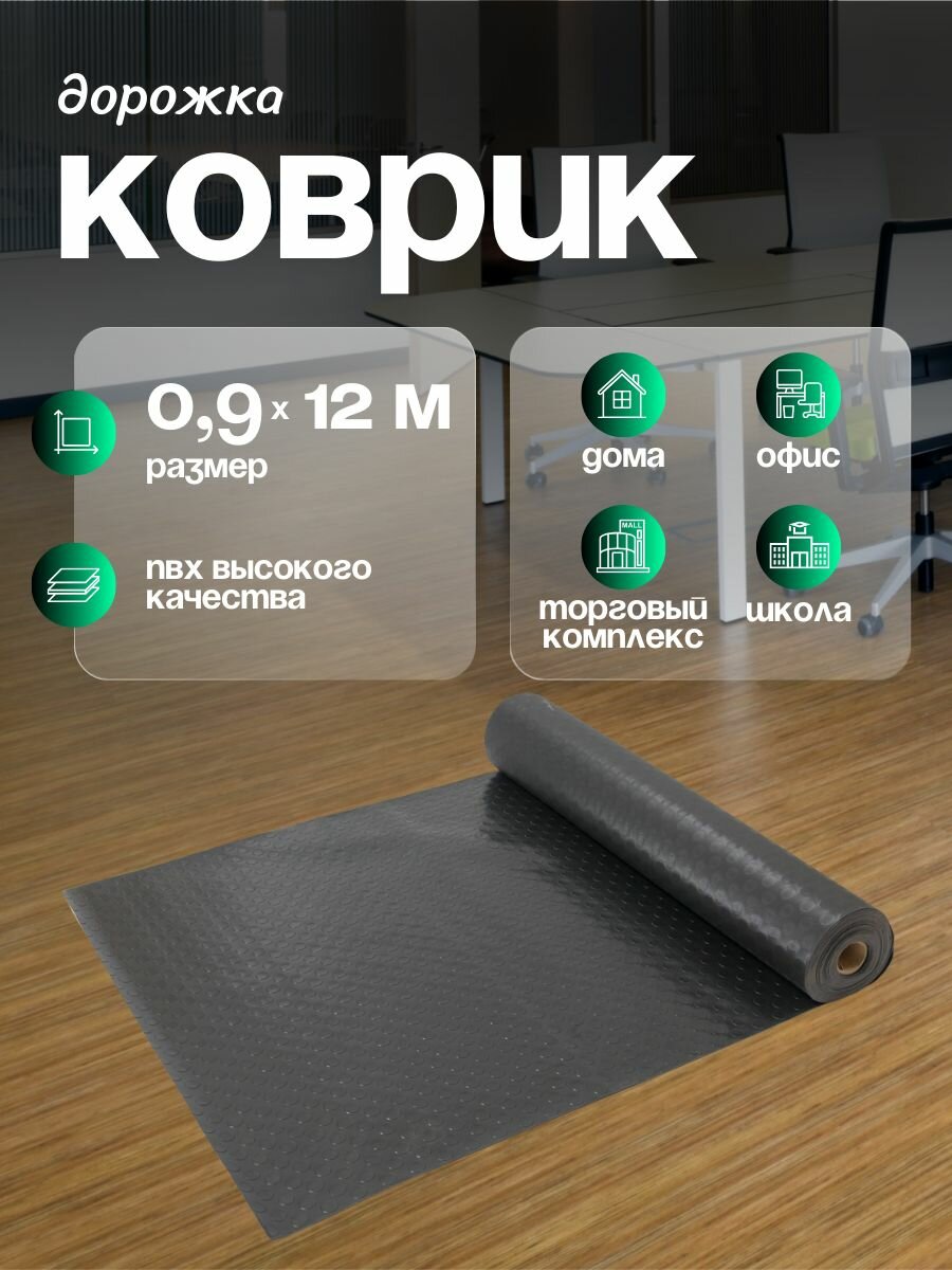 Коврик дорожка рулон резиновый Sanstep 0,9х12 м уличный для обуви, для прихожей, для улицы и офиса, грязезащитный.