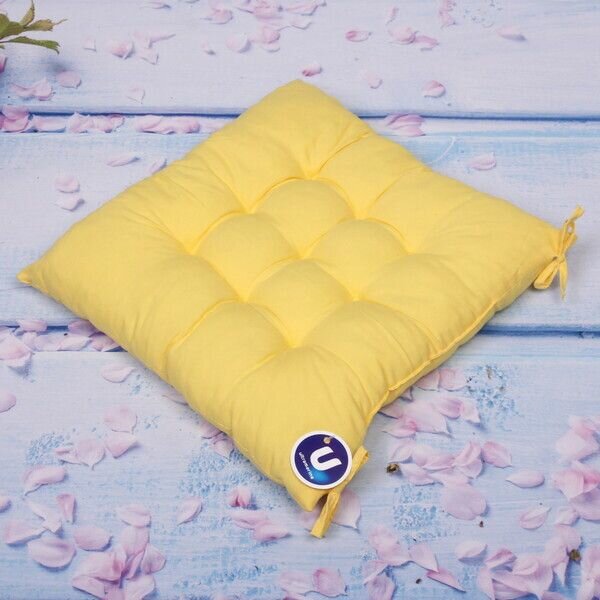 Подушка-сидушка на стул с завязками "Идеа", 40x40 см, желтый, полиэстер, холлофайбер