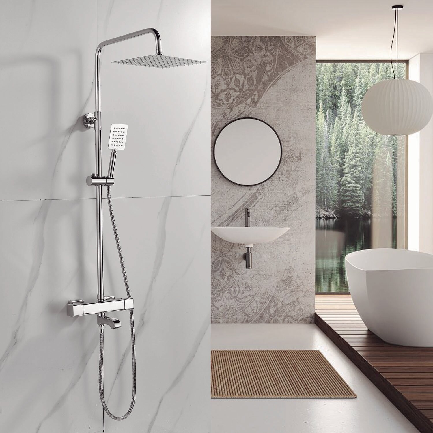 Душевая система Shevanik с термостатом, верхним тропическим душем и ручной лейкой, хром