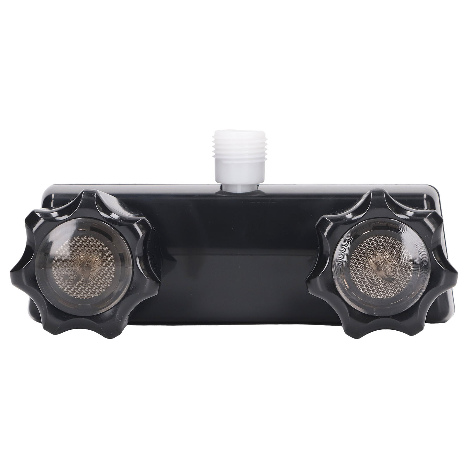 Смеситель для душа в автодоме, переключатель режимов, 2 ручки управления, для колеса, черное основание, черная ручка.