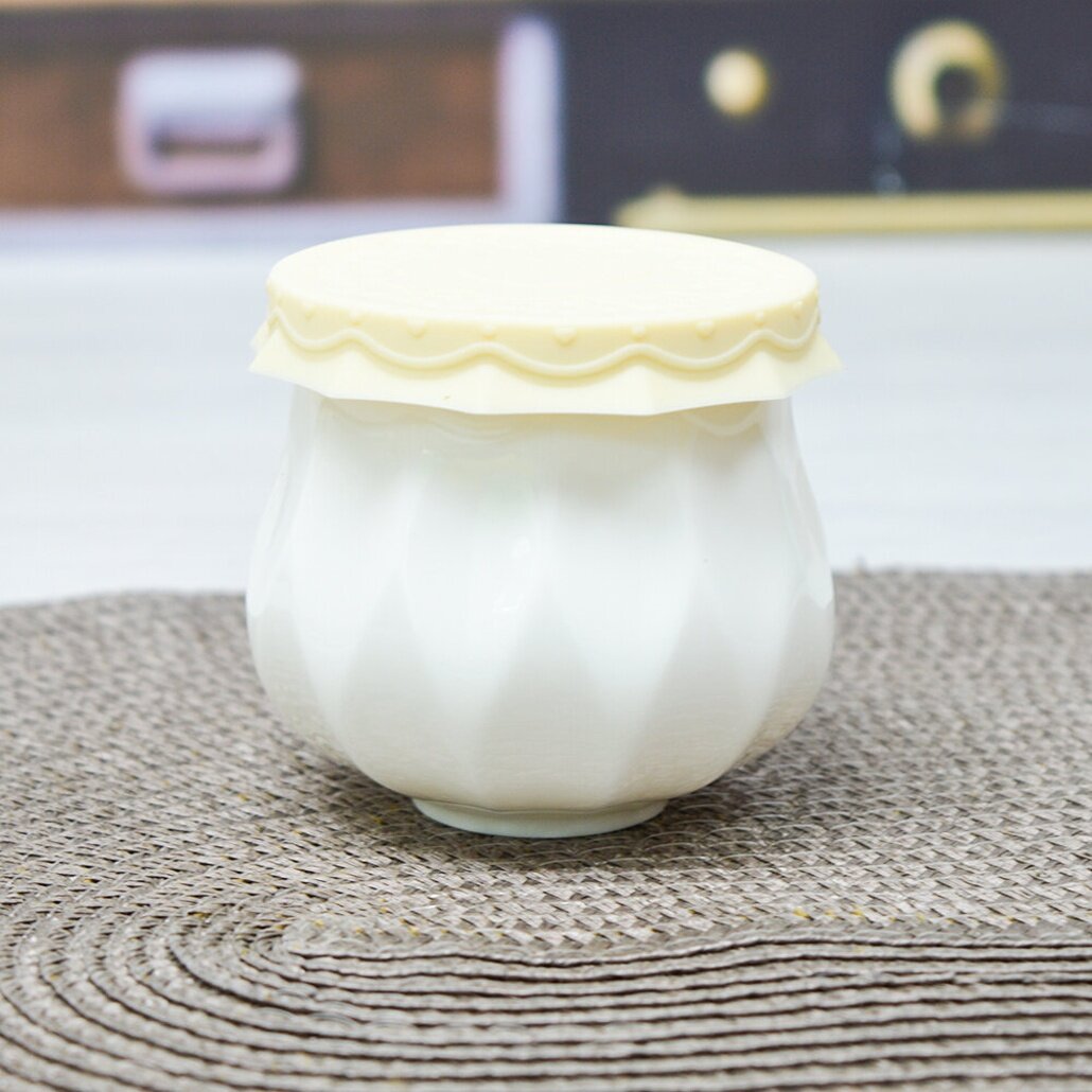 Баночка для меда и варенья, 150 мл, фарфор, белый, силиконовая крышка, герметичное хранение, удобный дизайн