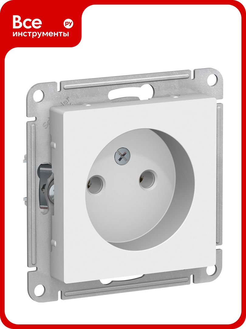 Механизм розетки Systeme Electric 1-м СП ATLAS DESIGN без заземления, 16А, белая ATN000141