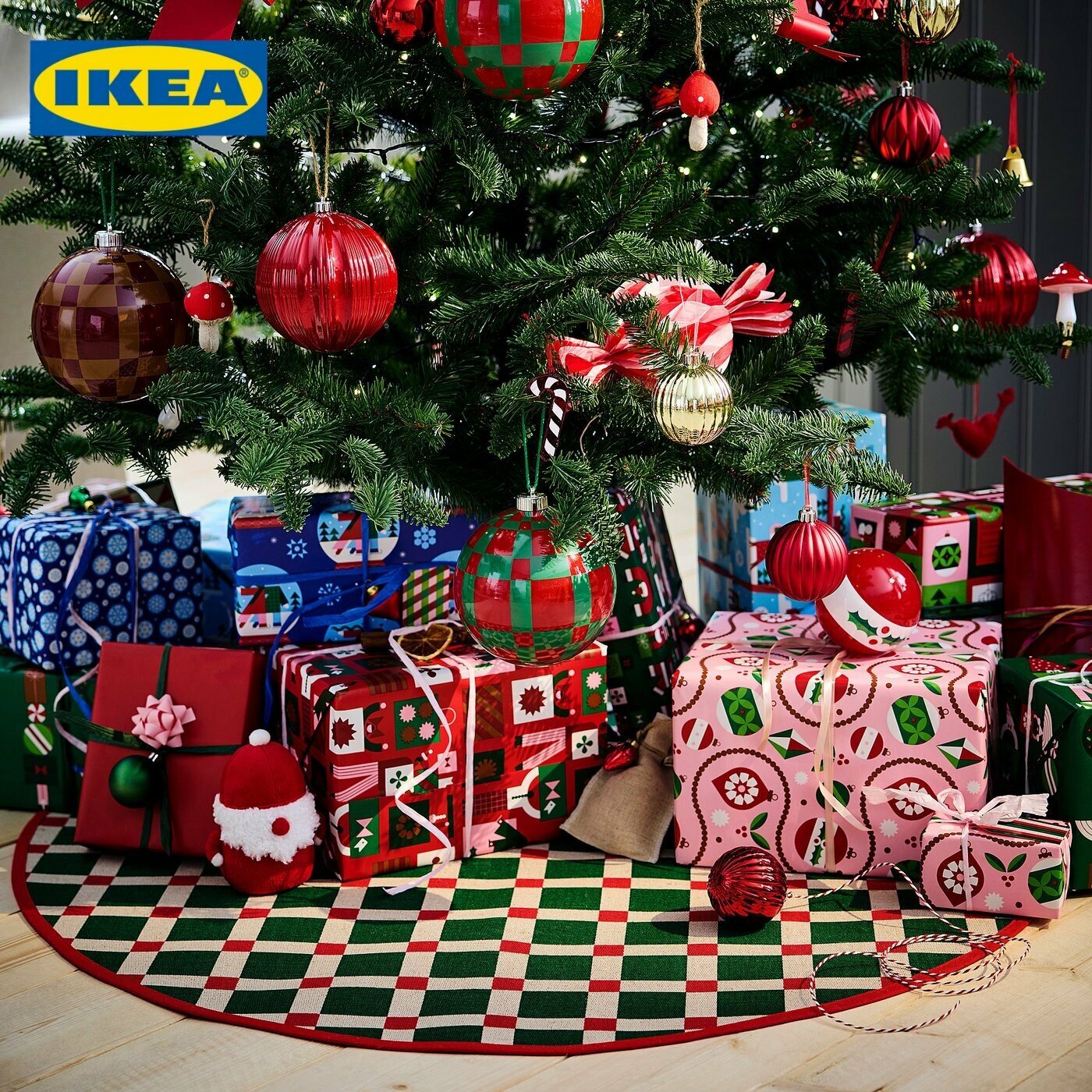 Коврик под елку, VINTERFINT, IKEA, клетчатый узор, 100 см