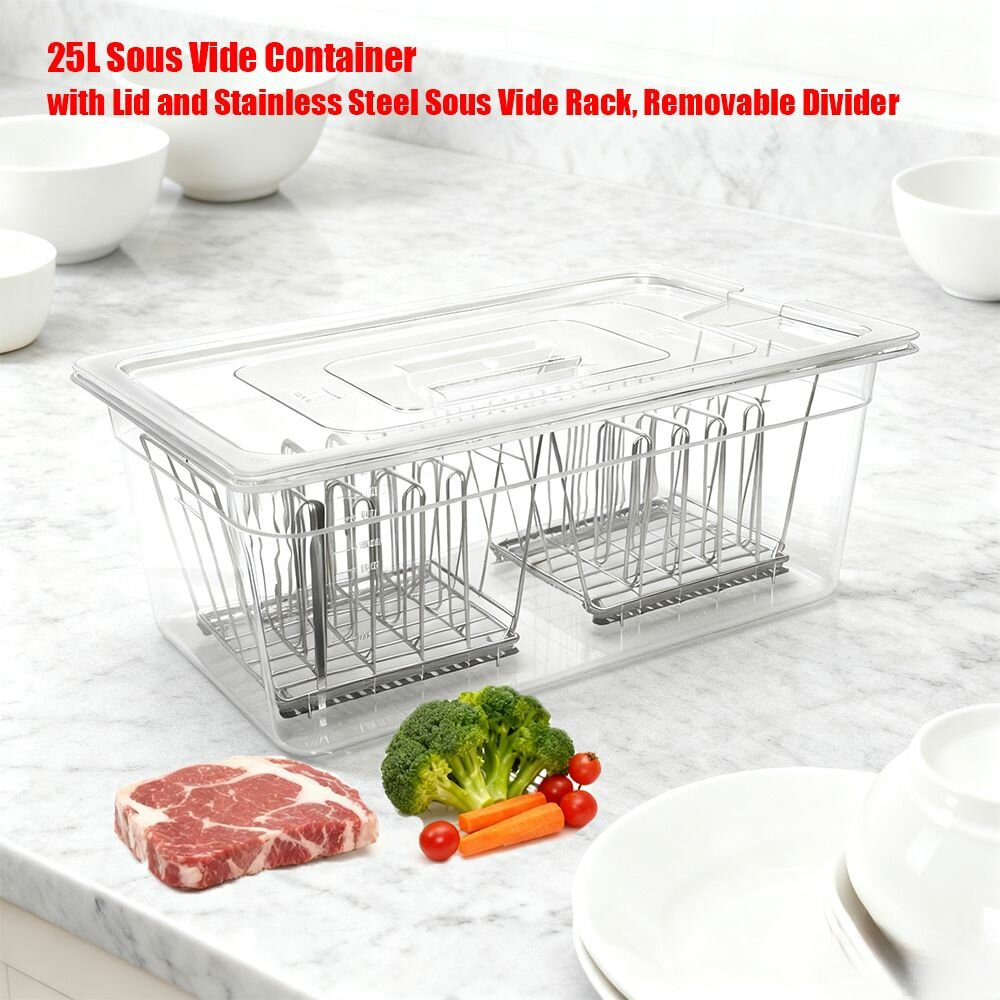 25-литровый большой вакуумный контейнер для су-вида с крышкой и решеткой (для большинства устройств)