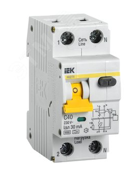 Выключатель дифференциальный IEK АВДТ 32A 1п+N 40А 30мА C ИЭК MAD22-5-040-C-30