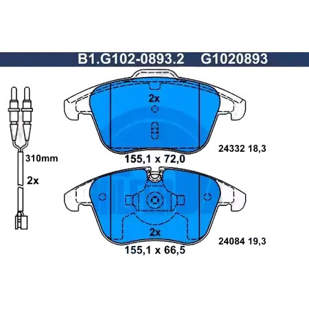 Колодки тормозные передние GALFER B1-G102-0893-2 Citroen C5 1.6, 1.8, 2.0 02, 08->