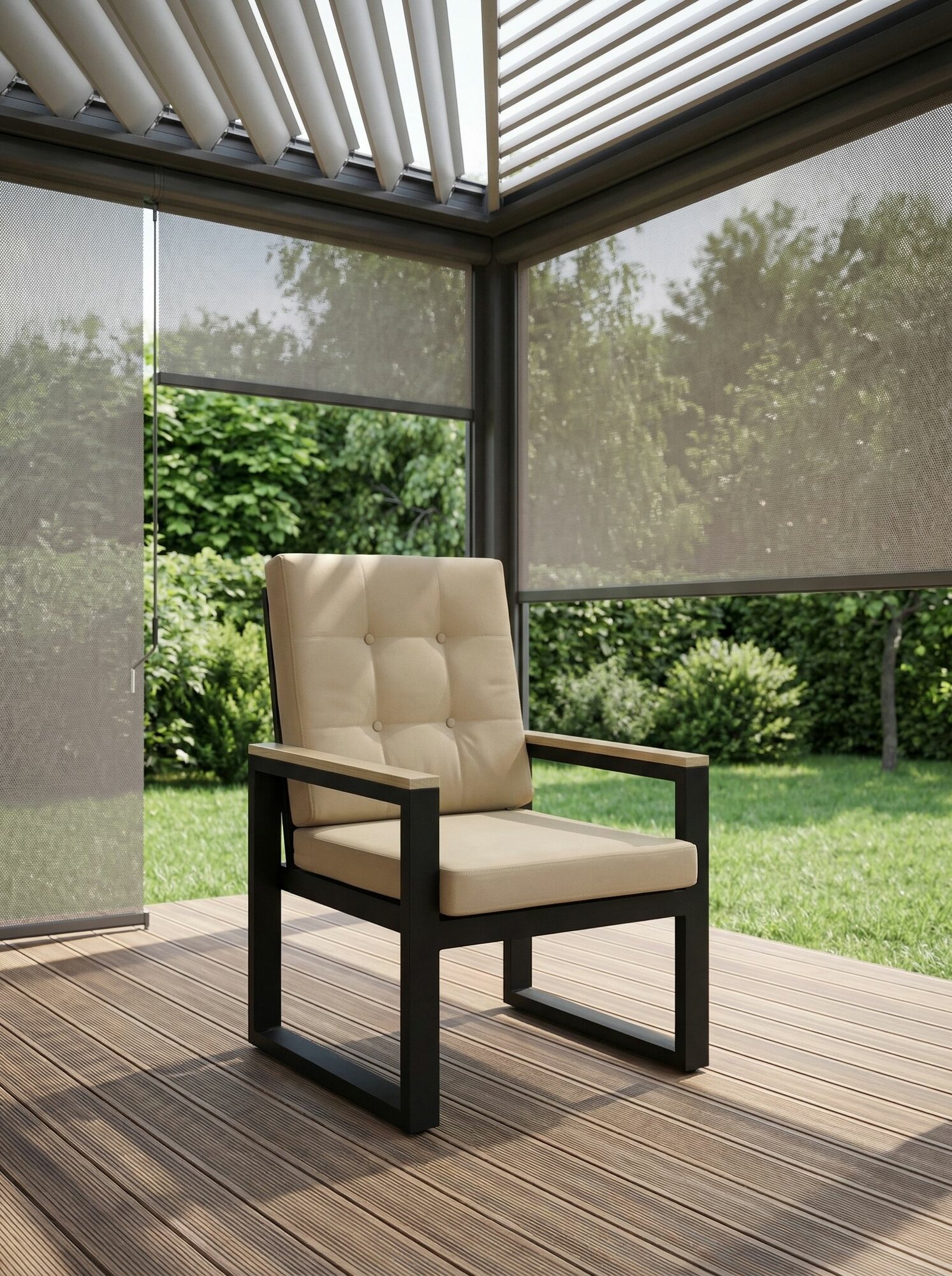 Кресло из ротанга, Quadro, бежевый, для дома, дачи, террасы и кафе, садовая плетёная мебель, 770×660×920 мм