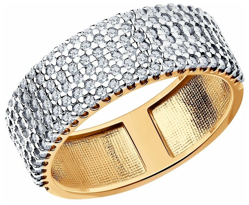 Кольцо, серебро, 925 проба, золочение, фианит