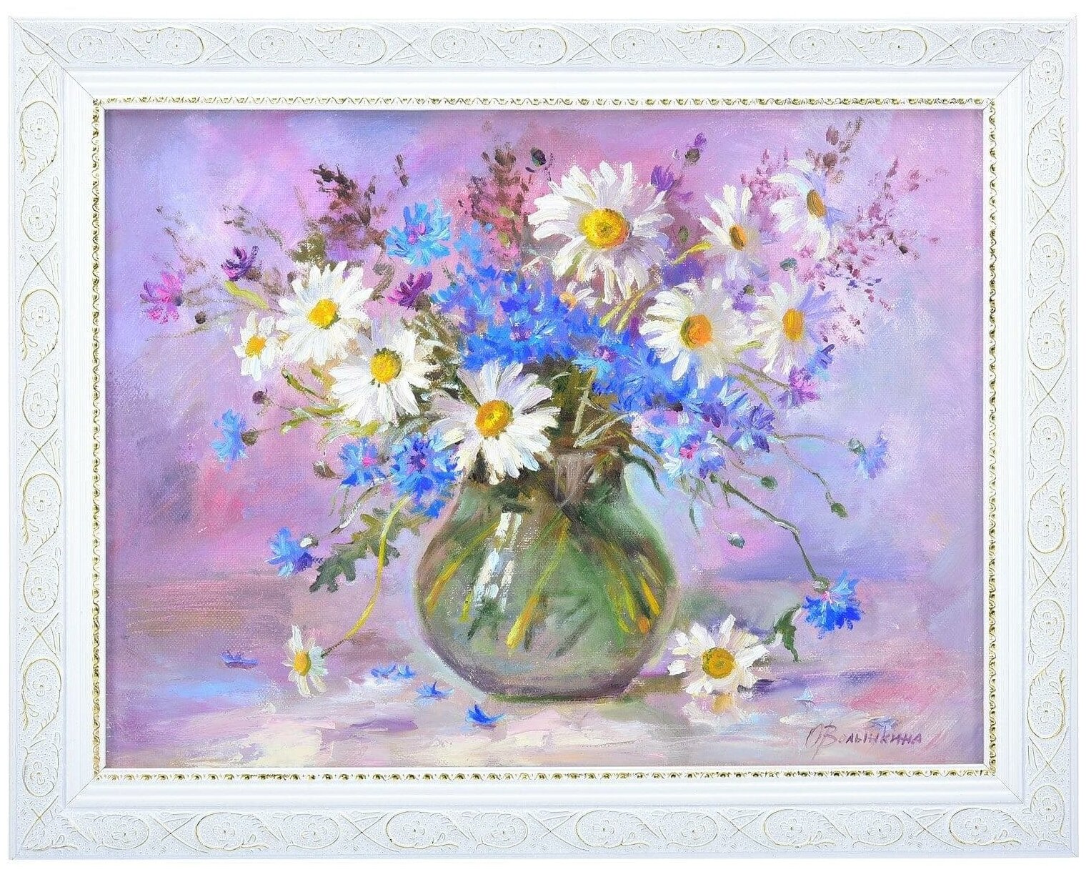 Картина маслом "Ромашки и васильки" 40 х 30 см