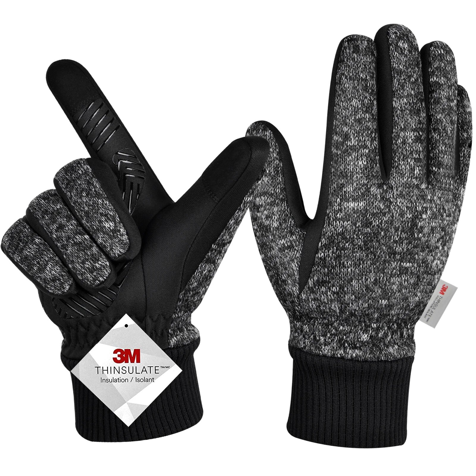 MOREOK Зимние перчатки 3M Thinsulate, серые, L