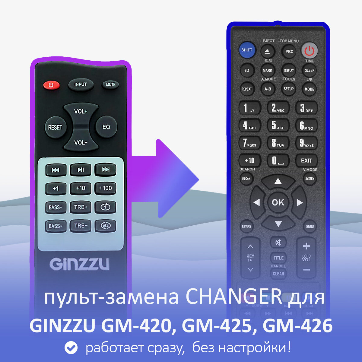 Пульт-замена для GINZZU GM-420, GM-425, GM-426