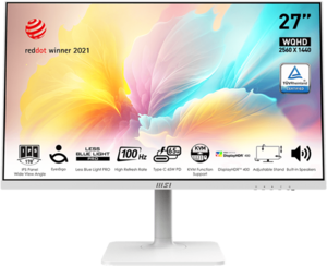 Монитор MSI 27" Modern MD272QXPW белый IPS LED 1ms 16:9 HDMI M/M матовая HAS Piv 400cd 178гр/178гр 2560x1440 100Hz DP Quad 2K (1440p) USB 5.85кг