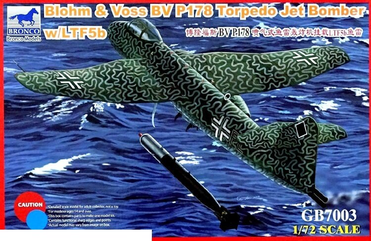 GB7003 Самолет Blohm & Voss BV P178 Torpedo Jet Bomber w/LTF5b Torpedo. (Bronco Models) 1/72