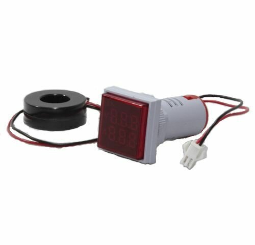 Вольтамперметр Saroglidi ADV-22DFAV, красный, 0-500В, 0-100А, диаметр 22мм