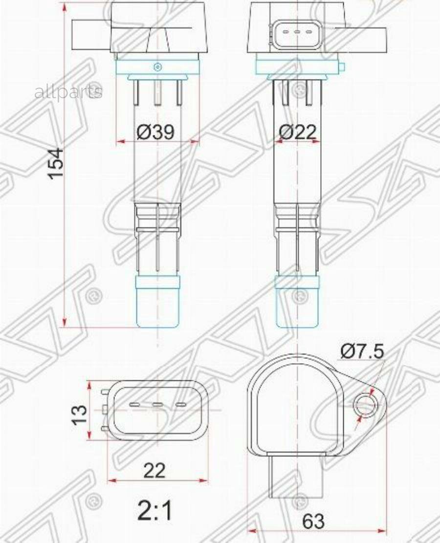 SAT ST-30520-PGK-A01 Катушка зажигания Honda Civic 00-06 / Stream 00-06 J25A; J30A; J32A; J35A2; J35A4