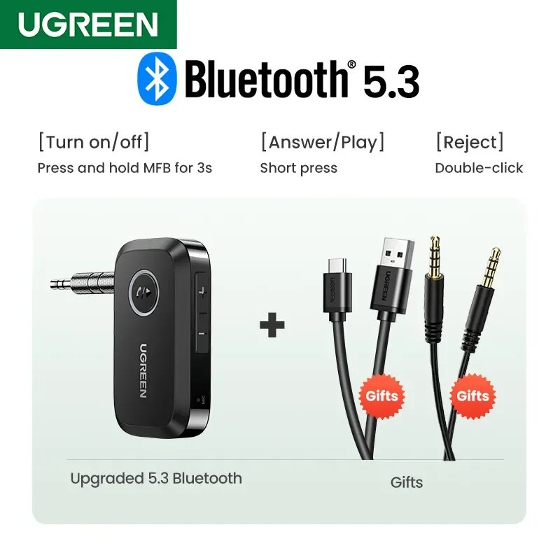 Беспроводной адаптер Bluetooth 5.3 UGREEN для авто Black