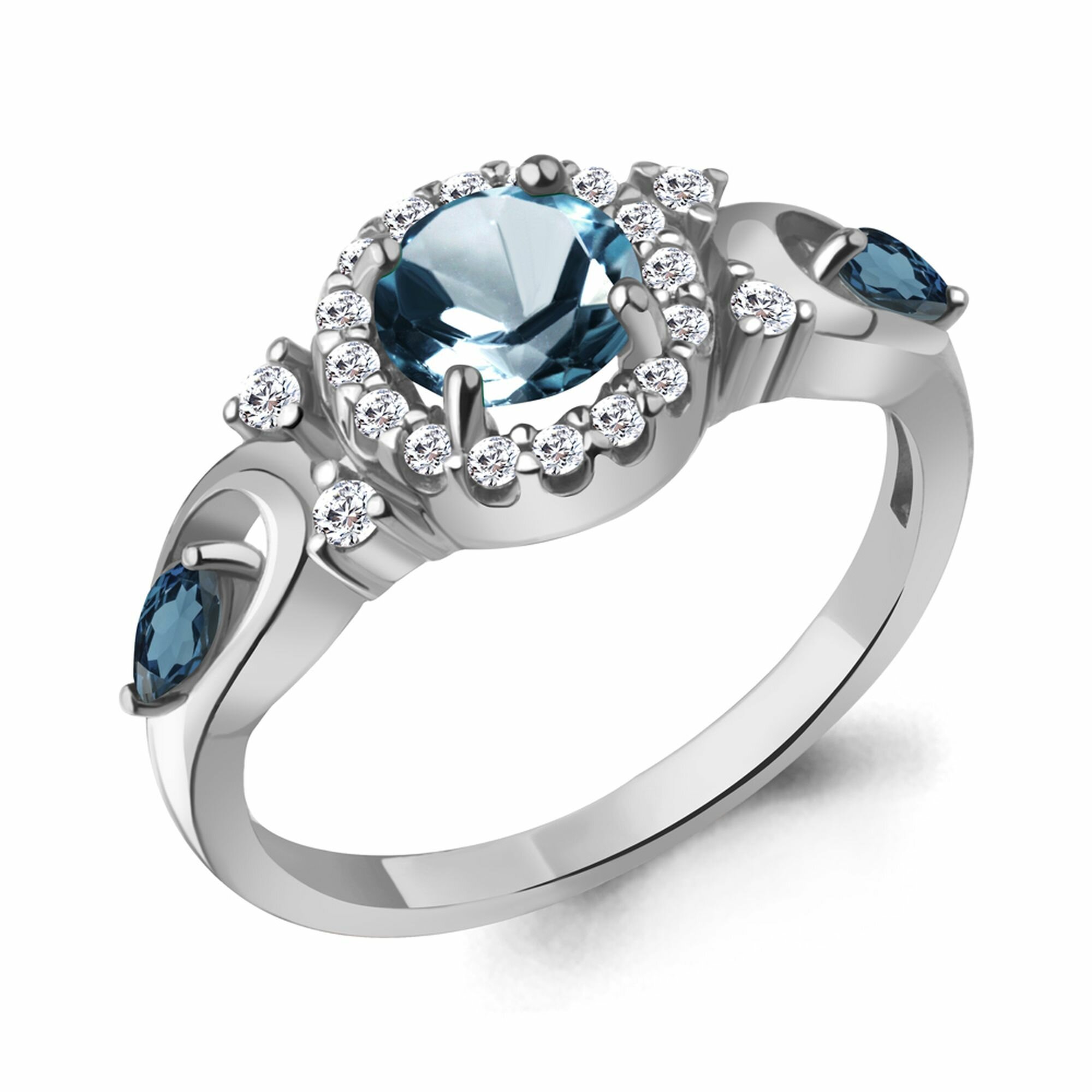 Кольцо, серебро, 925 проба, родирование, Лондон топаз, фианит