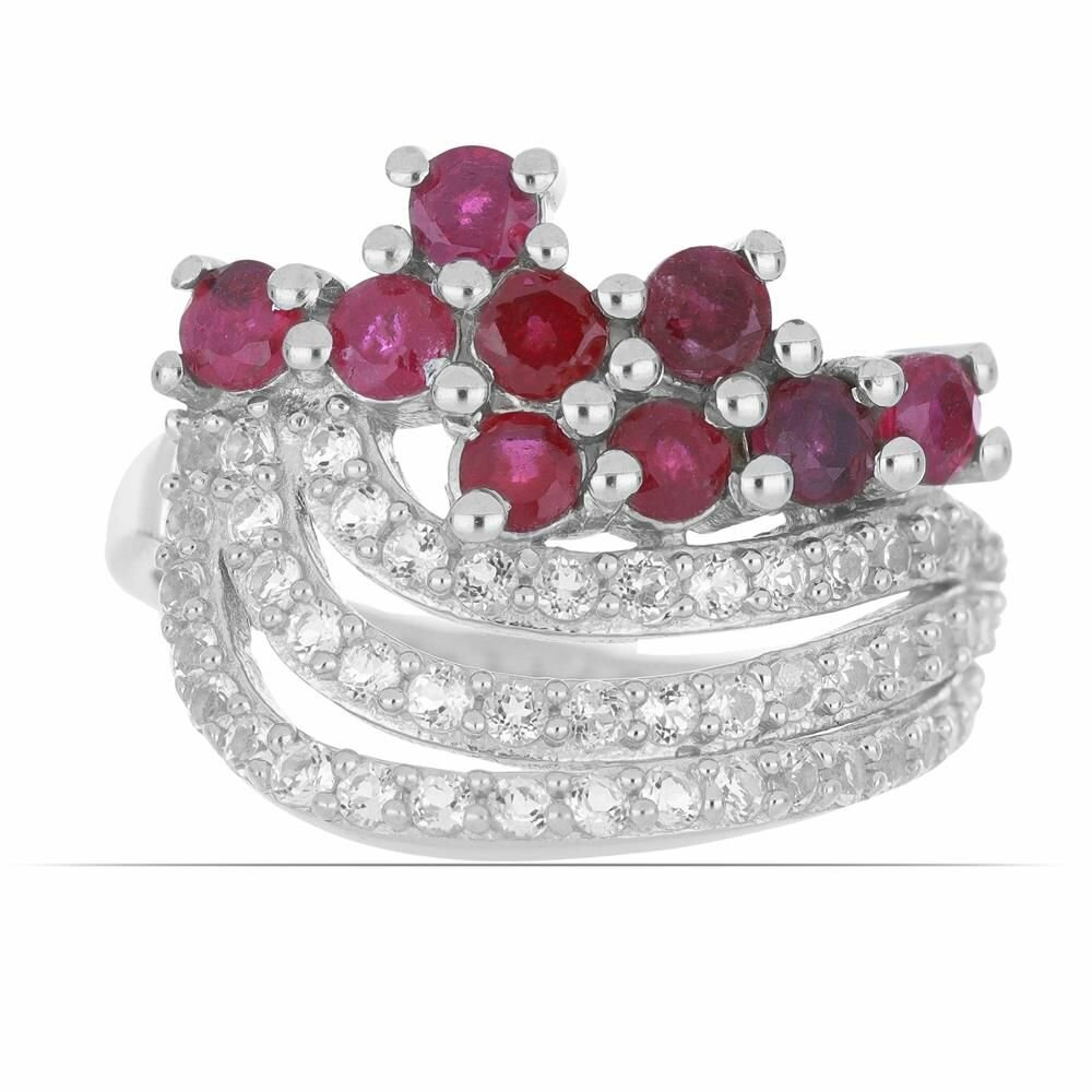 Кольцо, серебро, 925 проба, родирование, топаз, рубин