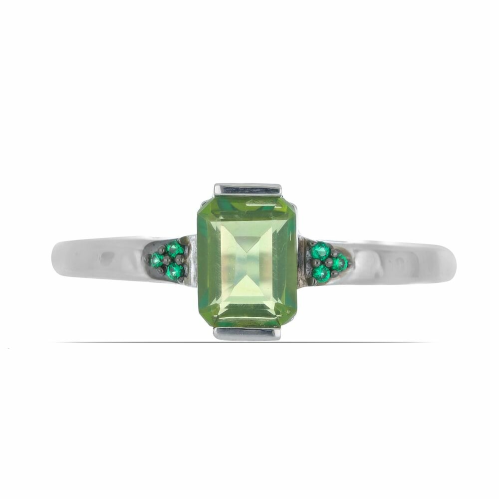 Кольцо, серебро, 925 проба, родирование, кварц, изумруд синтетический