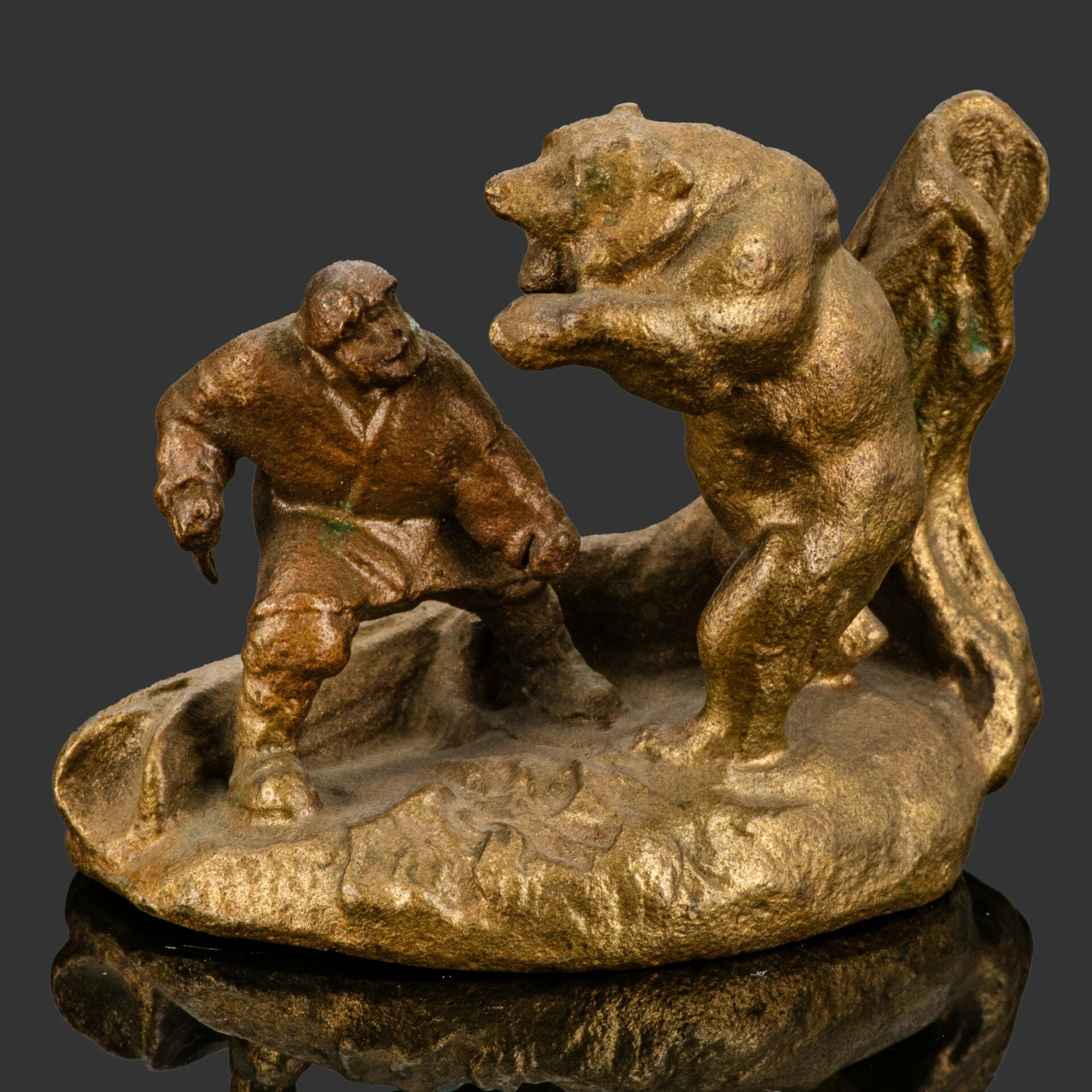 Скульптура "Мужик и медведь", бронза, нимор