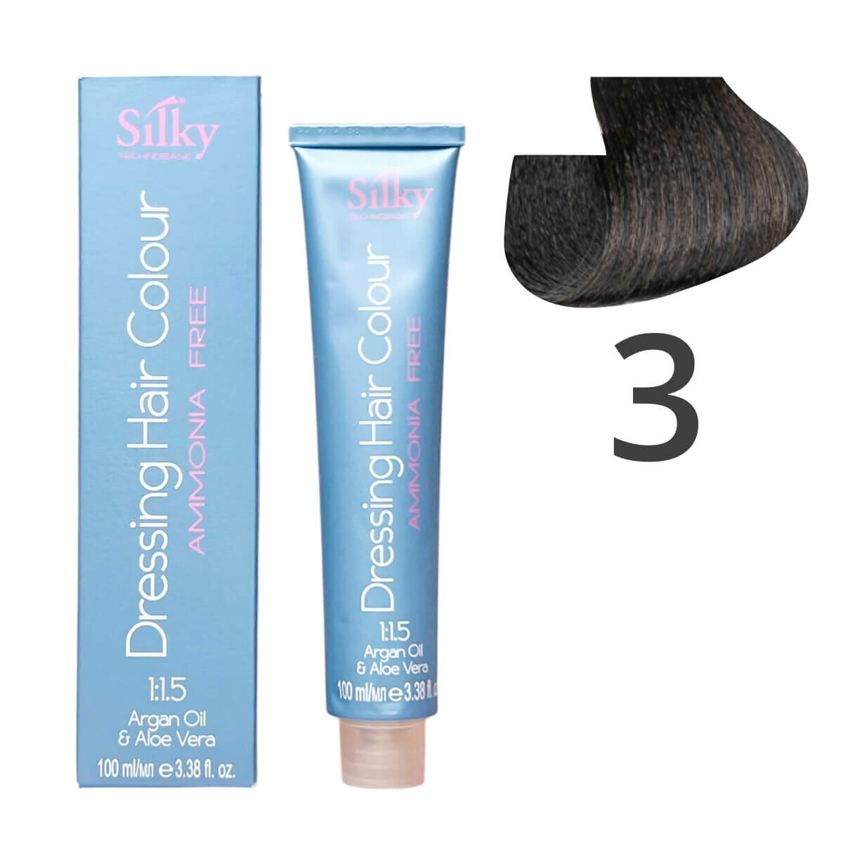 Крем - краска для волос профессиональная без аммиака Silky Dressing Haircolor 3 Темный каштановый, 100 мл