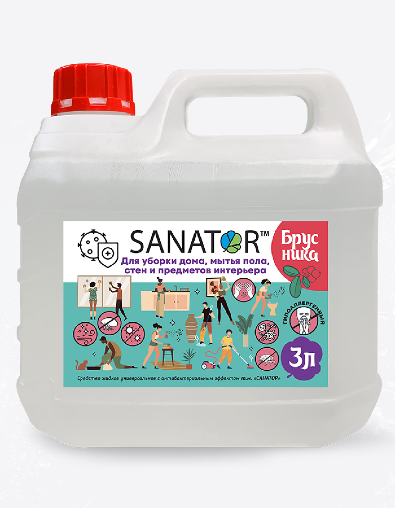 Универсальное моющее средство для пола и любых поверхностей SANATOR с ароматом брусники