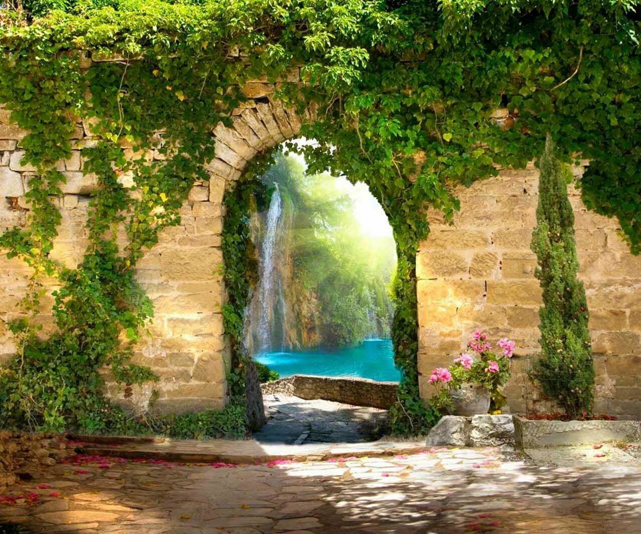 Фотообои Арка у водопада 5-161-XL 315 х 379 см (ВхШ) Бесшовные, флизелиновые, влагостойкие обои MasterFresok