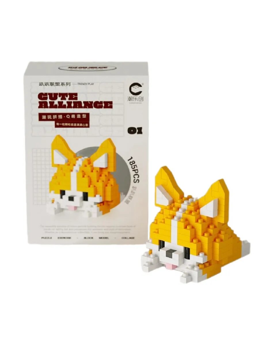 3д конструктор из миниблоков Собака корги 185 деталей