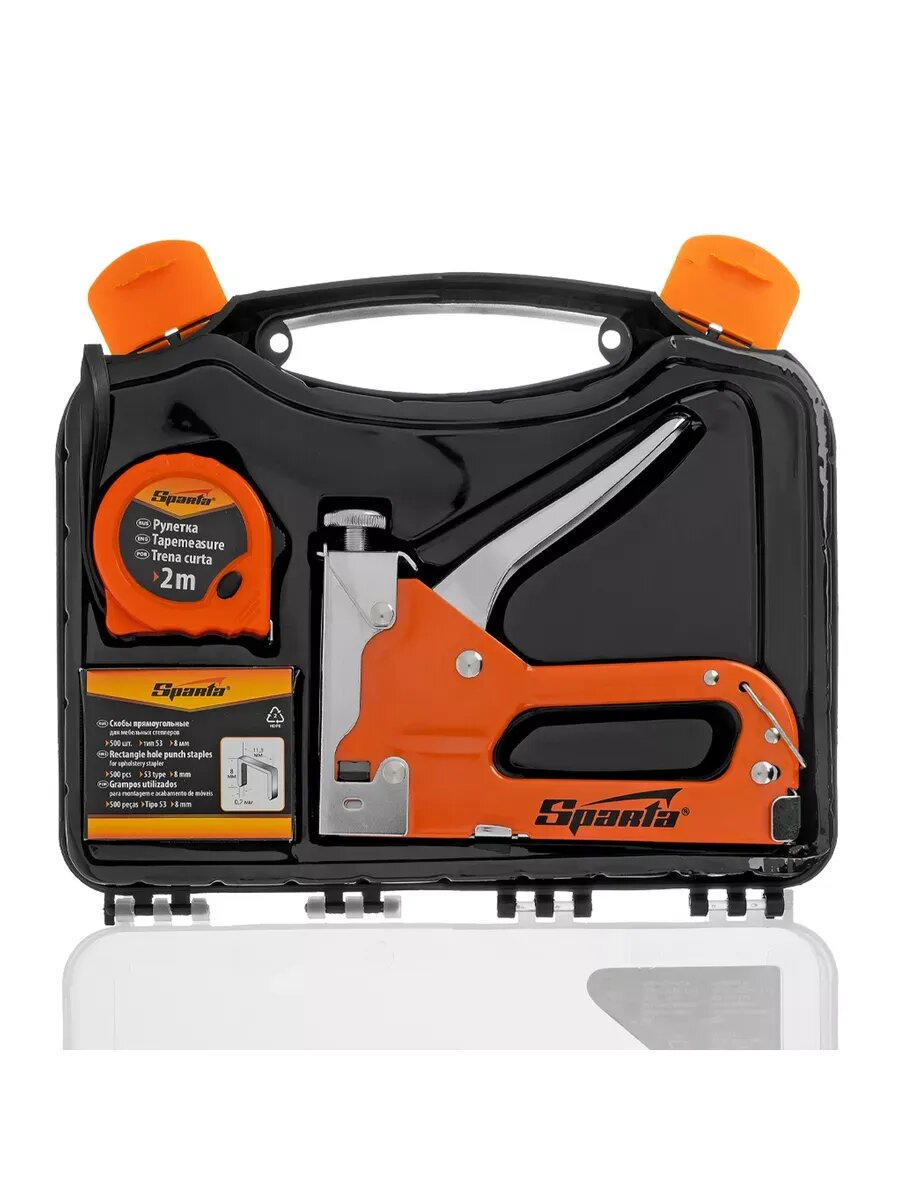 Набор степлер мебельный, скобы, рулетка, SPARTA 42003