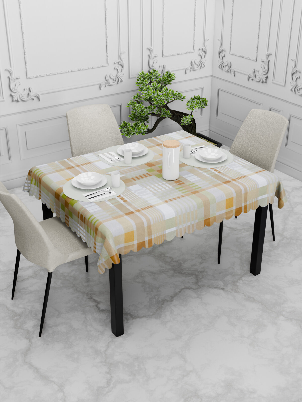 Скатерть клеенка на стол на кухню 180х140 см водоотталкивающая на тканевой основе Мадрас Беж