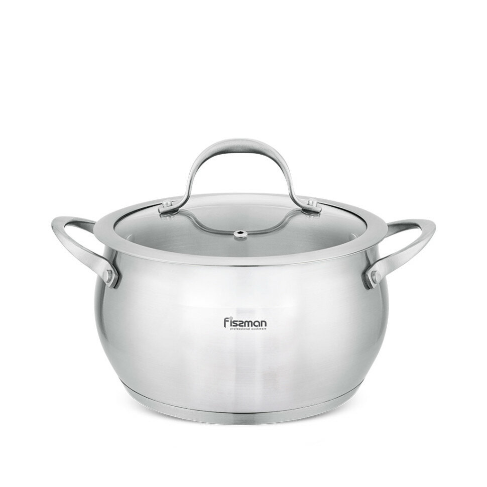 5485 FISSMAN Кастрюля CASSIA 4,7л / 22x13 см с крышкой (нерж. сталь) Ручки-нерж. сталь; Крышка-стекло; Индукция; Термоаккумулирующее многослойное дно.
