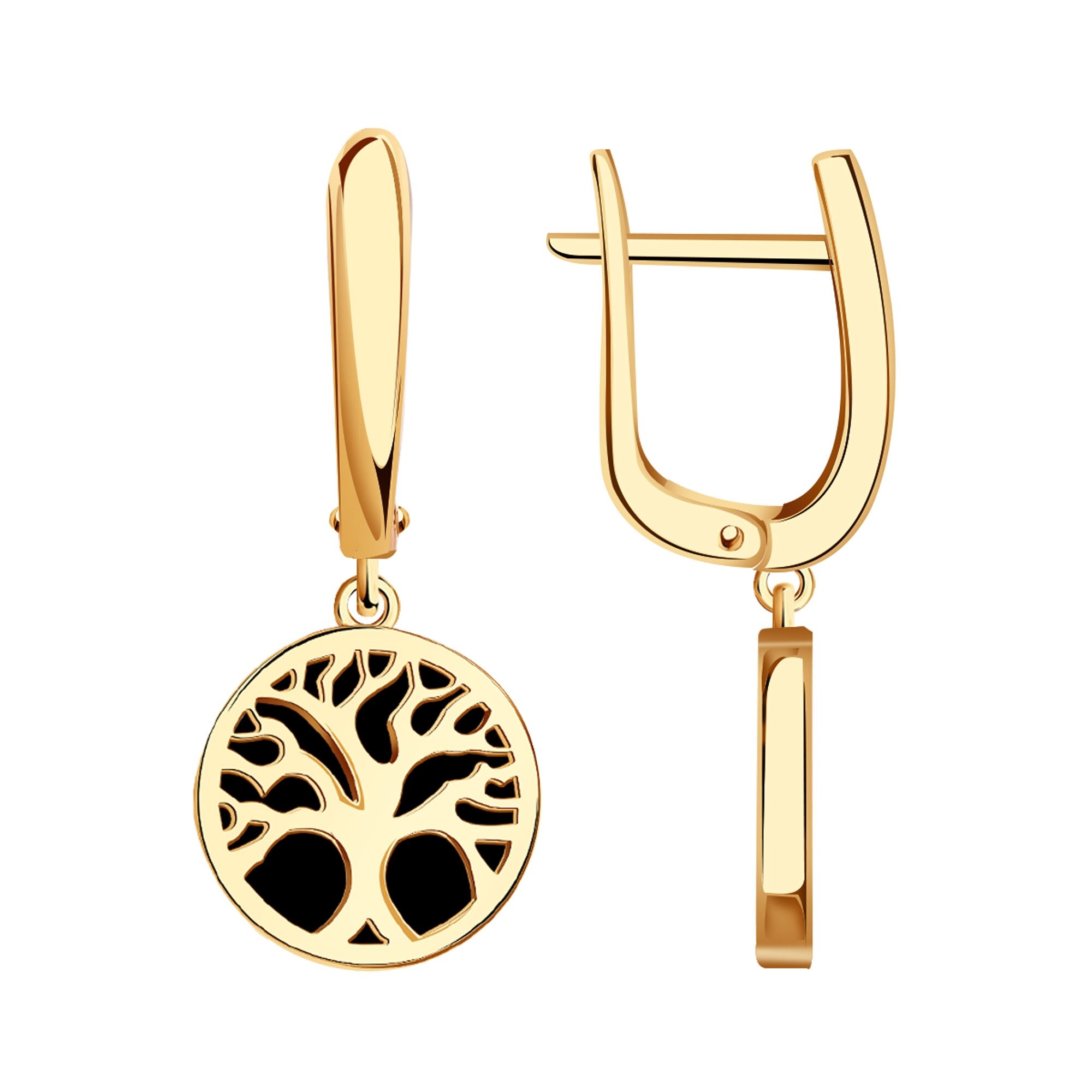 Серьги, красное золото, 585 проба, оникс