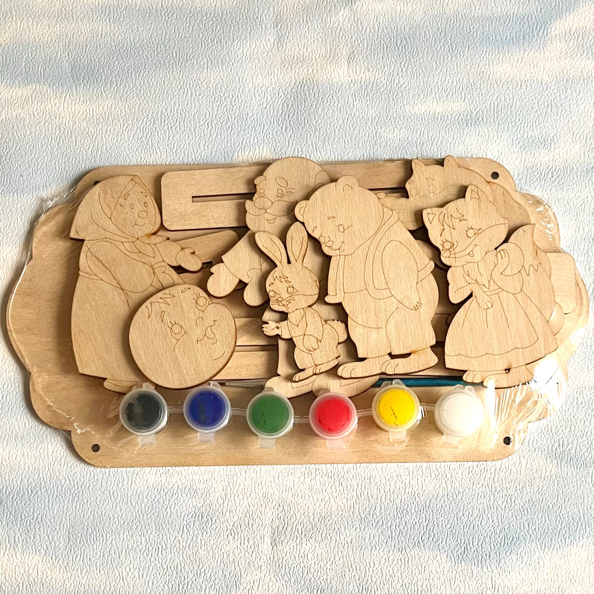 Раскраска 3Д деревянная Колобок, настольная игра-театр из фанеры на подставках