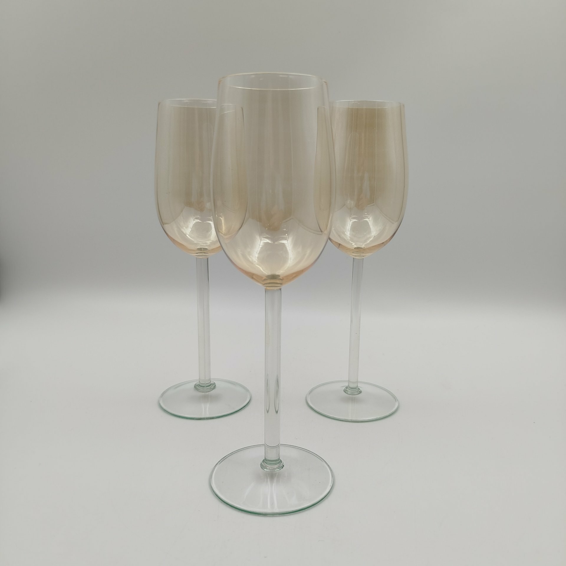 Набор из трех бокалов (фужеров) янтарного оттенка для шампанского, стекло, люстр