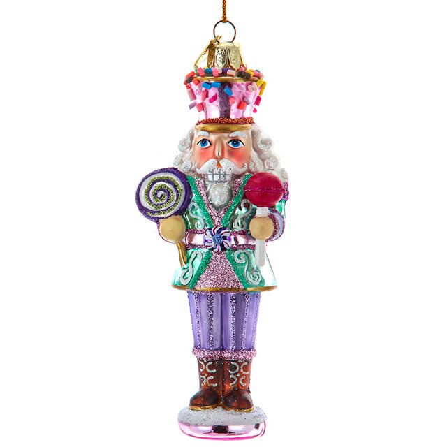 Стеклянная елочная игрушка Щелкунчик с Конфетами - Xmas Lollipop 13 см, подвеска, Kurts Adler, NB1800-2