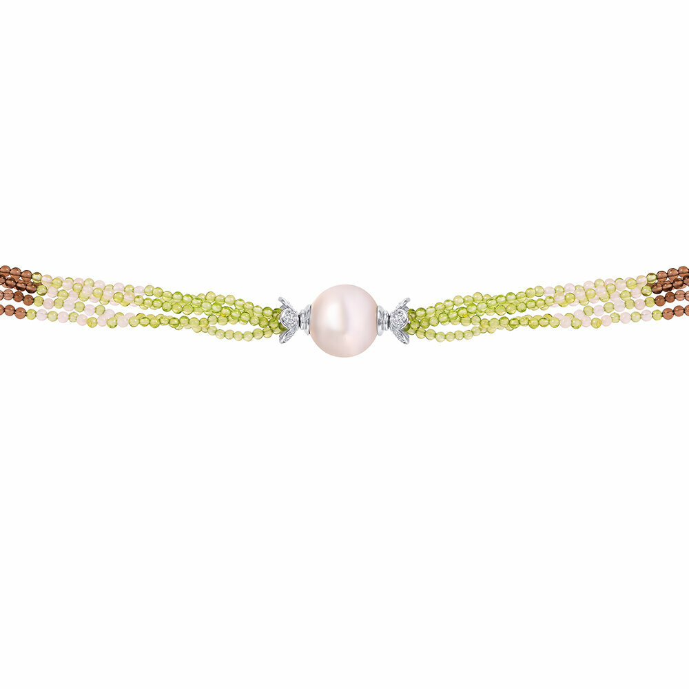 Браслет, серебро, 925 проба, жемчуг, кварц, перидот, раухтопаз