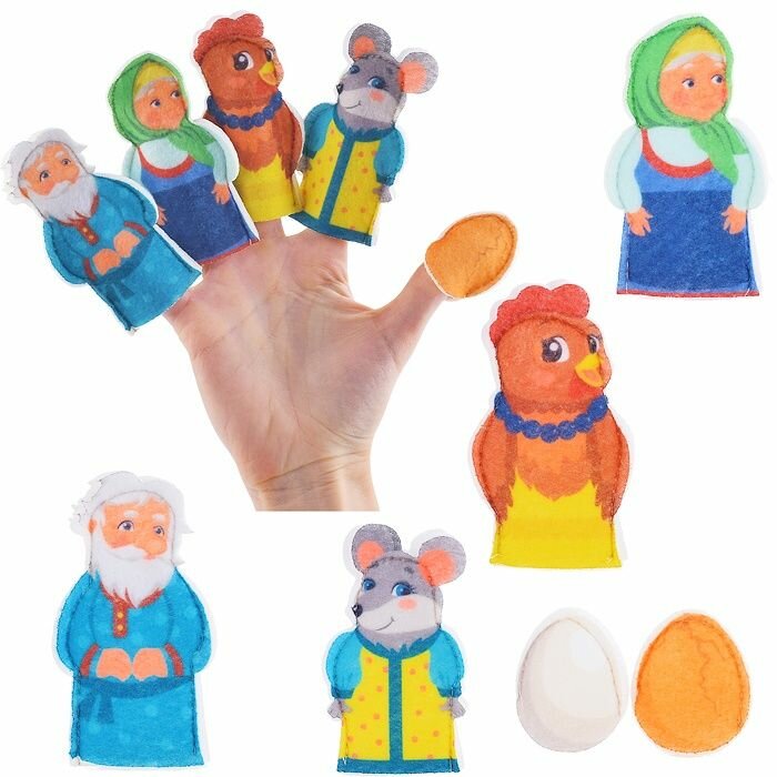 Пальчиковый театр liplip Курочка ряба, 6 фигурок, футляр, дерево (LIP1327)