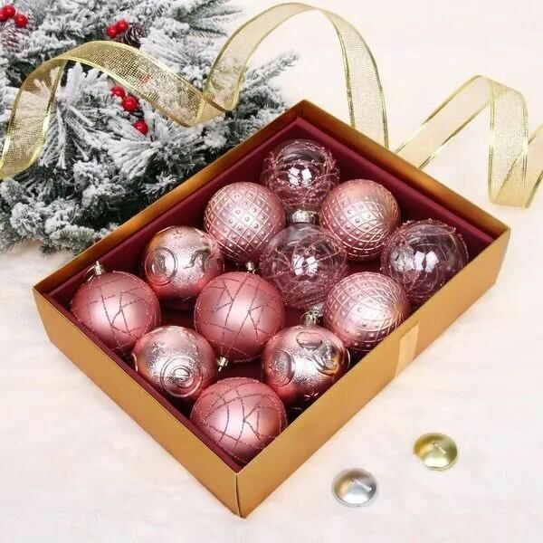 Новогодние шары Серпантин "Зимняя нежность" 8 см, 12 шт, цвет розовое золото