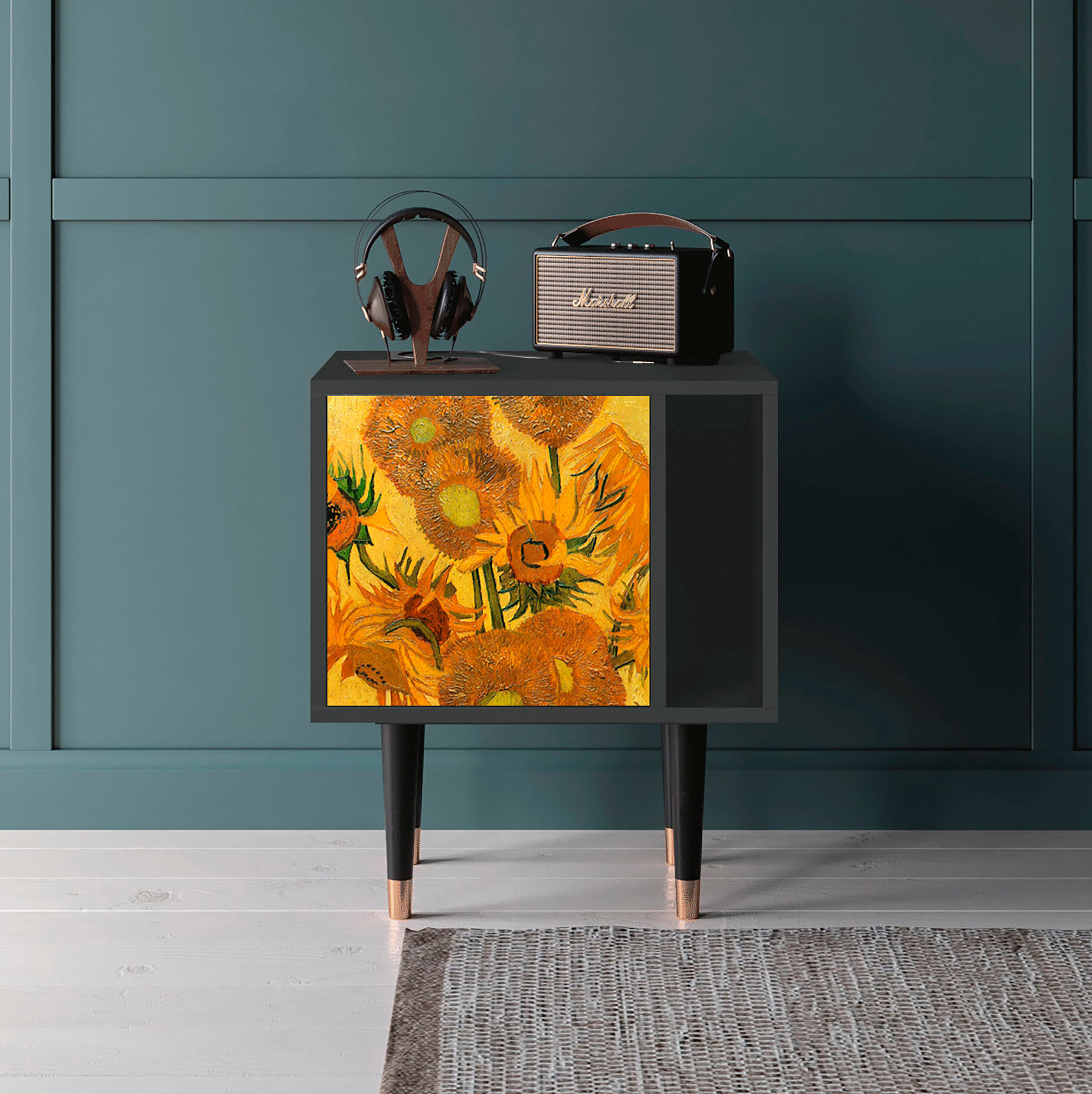 Прикроватная тумба - STORYZ - S2 Sunflowers by Vincent Van Gogh, Размер - 58 x 69 x 48 см, Цвет - Антрацит