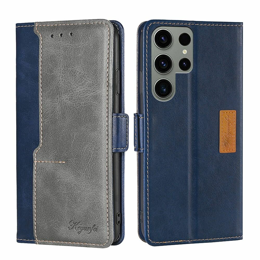 Чехол-книжка MyPads для Samsung Galaxy S23 Ultra / Самсунг S23 Ultra, с мешать два цвета (синий + серый)